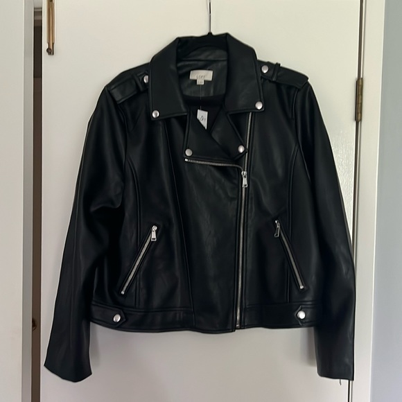 LOFT | Jackets & Coats | Nwt Black Faux Leather Motorcycle Jacket ...